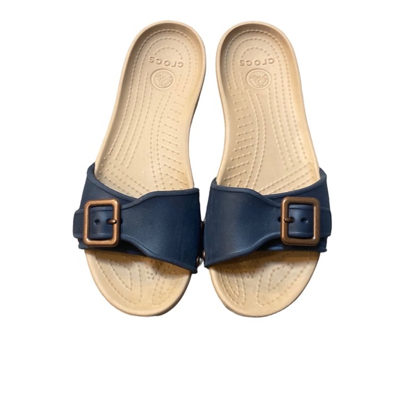 CROCS | Shoes | Crocs Womens Tandark Blue Slide Sandals | Poshmark